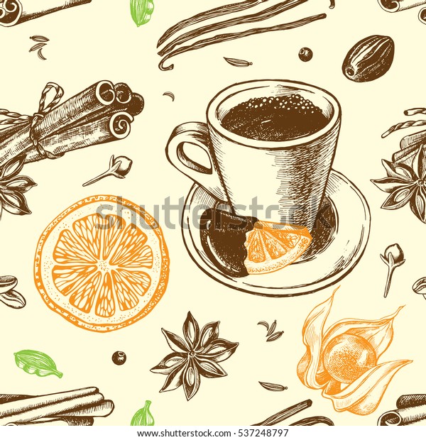 Seamless Pattern Handdrawn Hot Chocolate Candied Stock Vector (Royalty ...