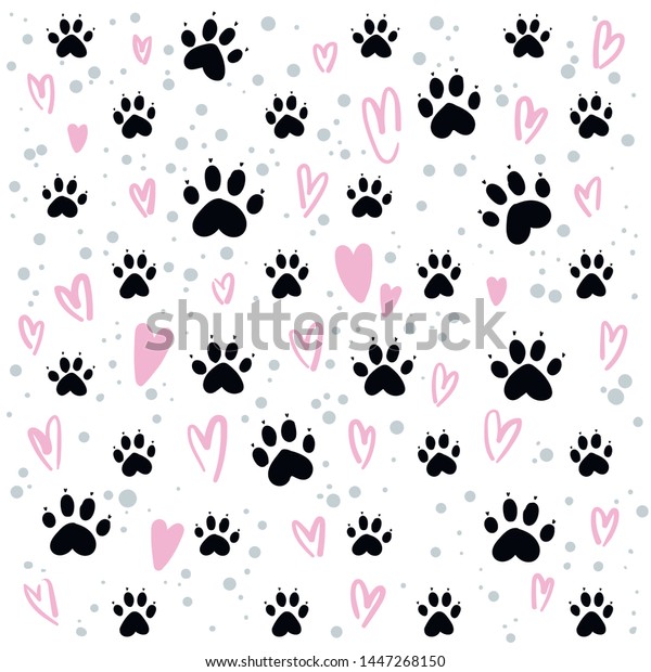 Seamless Pattern Hearts Paw Prints Animals Stock Vector (Royalty Free ...