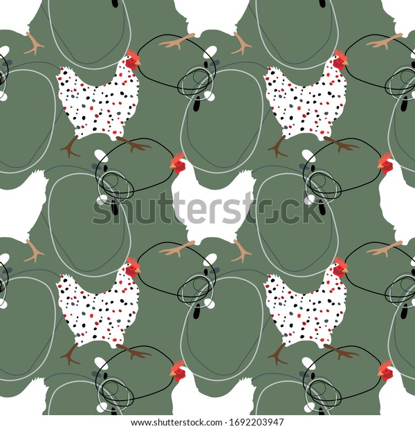 Seamless Pattern Hens Stylized Chicken Wallpaper Stock Vector (Royalty ...