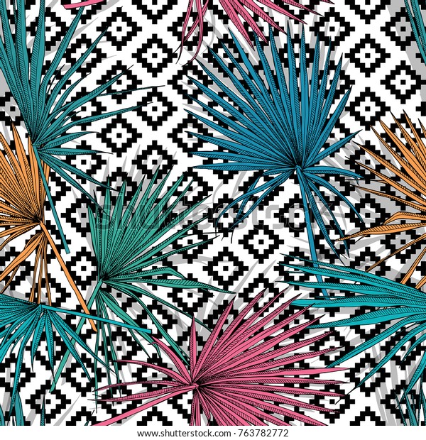 Seamless Pattern Image Bright Fan Palm Stock Vector (Royalty Free ...