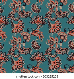 Seamless Pattern Indian Style Flowers Floral Stock Vector (Royalty Free ...