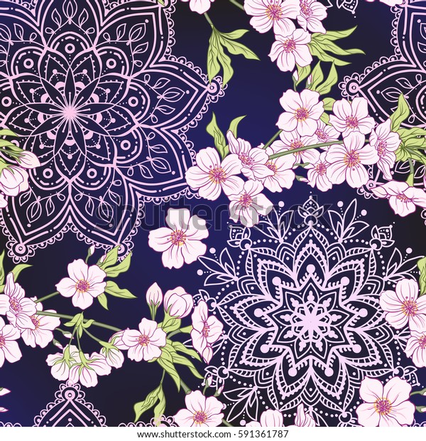 Seamless Pattern Japanese Blossom Sakura Vector Stock Vector (Royalty ...