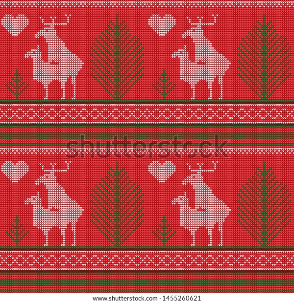 Seamless Pattern Knitted Sweater Reindeer Love Stock Vector (Royalty ...