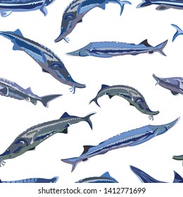 Seamless Pattern Large Sturgeon Fish Blue Stock Vector (Royalty Free ...
