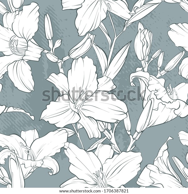 Seamless Pattern Lily Flower Drawings Black 库存矢量图（免版税）1706387821 ...