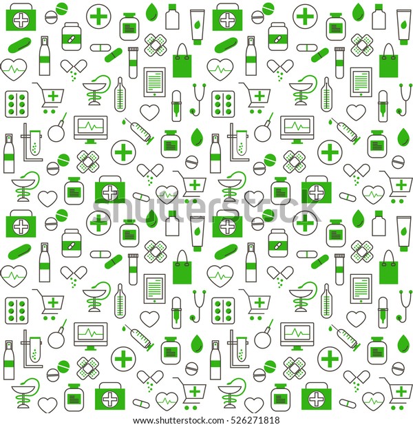 Seamless Pattern Medical Pharmacy Icons Thin Stock Vector (Royalty Free ...