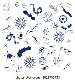 Microbes Silhouettes Bacteria Viruses Biology Pandemic Stock Vector ...