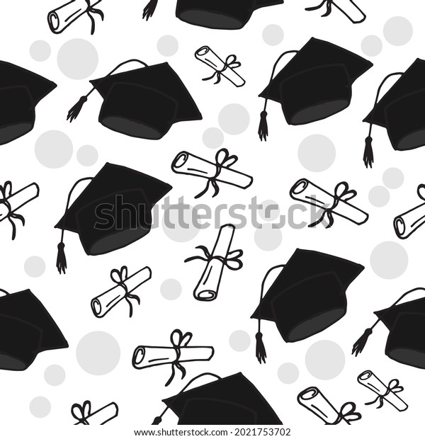 Seamless Pattern Mortarboard Illustration On White Stock Vector ...