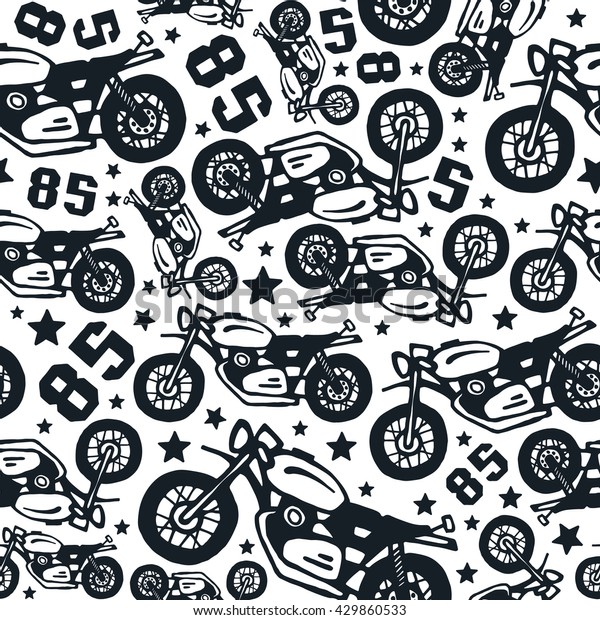 Seamless Pattern Motorcycles Drawings Design Your Stock Vector (Royalty ...