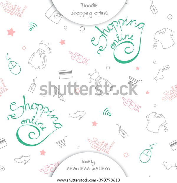 Seamless Pattern Online Shopping Lettering Shopping: vector de stock ...