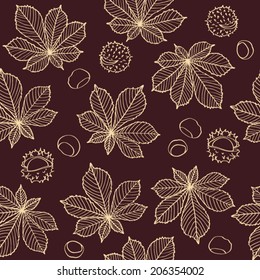 Seamless Pattern Outline Chestnuts Leaves Chestnut Stock Vector ...