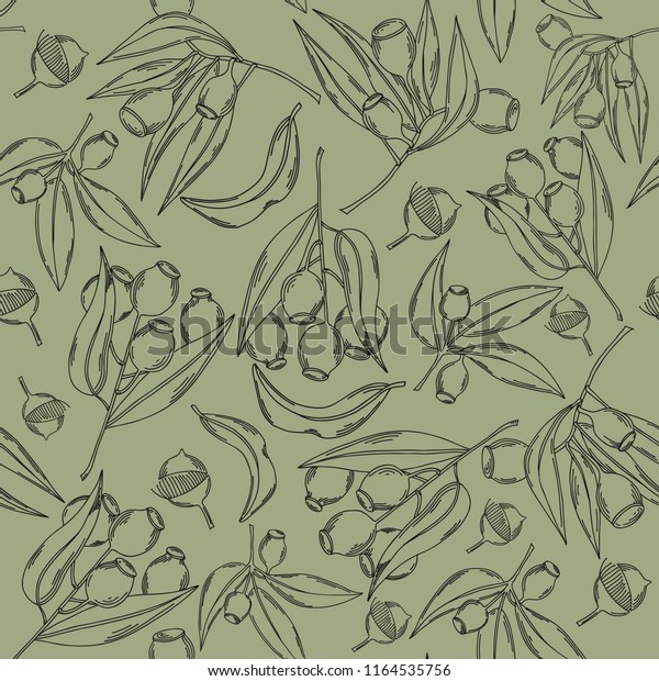 Vektor Stok Seamless Pattern Outline Drawing Gumnut (Tanpa Royalti ...