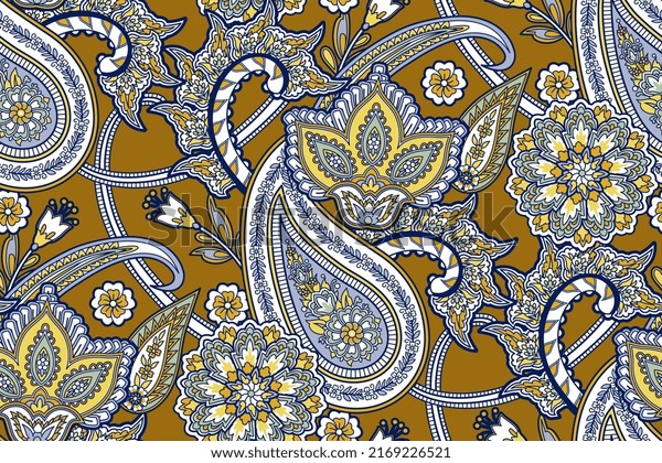 Seamless Pattern Paisley Flowers Stock Vector (Royalty Free) 2169226521 ...
