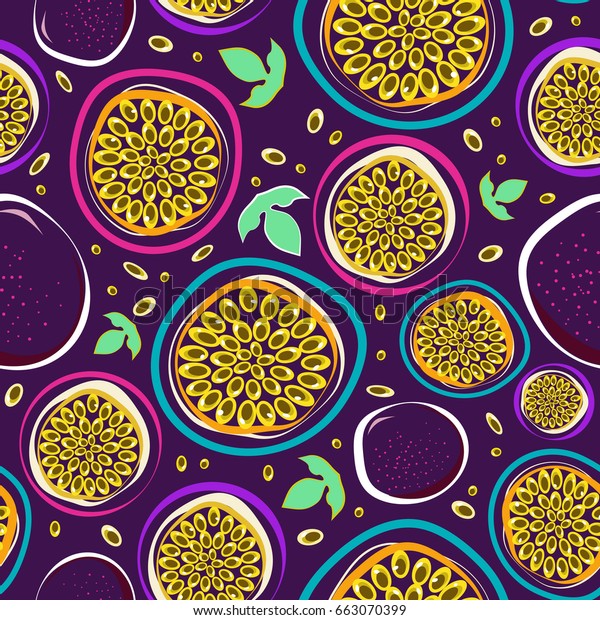 Seamless Pattern Passion Fruit On Purple Stock Vector (Royalty Free ...