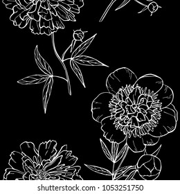 Vector Black Peonies Set Original Engraving Stock Vector (Royalty Free ...