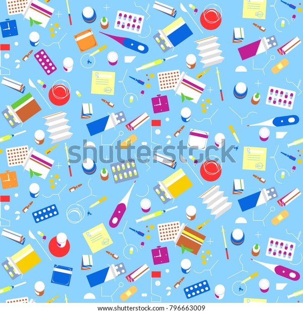 Seamless Pattern Pharmacy Drugs Background Medicine Stock Vector ...