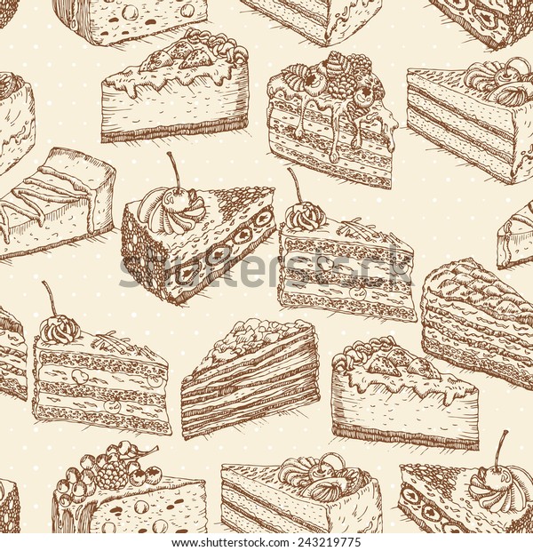 Seamless Pattern Pieces Cakes Pies Doodle Stock Vector (Royalty Free ...