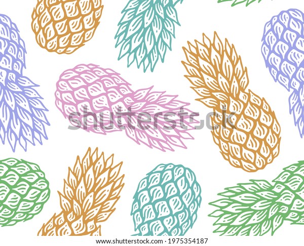 Seamless Pattern Pineapple Doodle Vintage On Stock Vector (Royalty Free ...