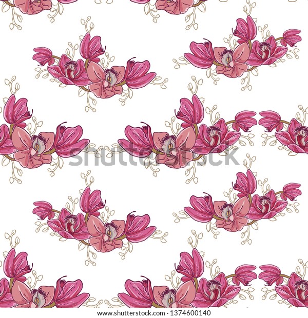 Seamless Pattern Pink Coral Orchids On Stock Vector Royalty Free