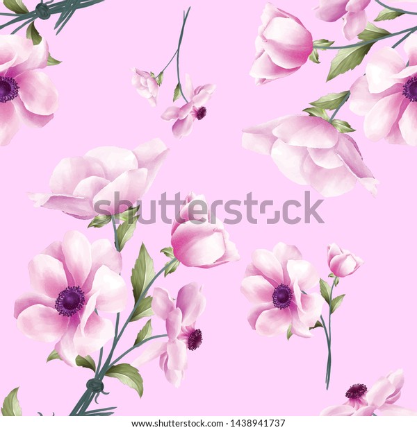 Seamless Pattern Pink Flowers Floral Background Stock Vector (Royalty ...