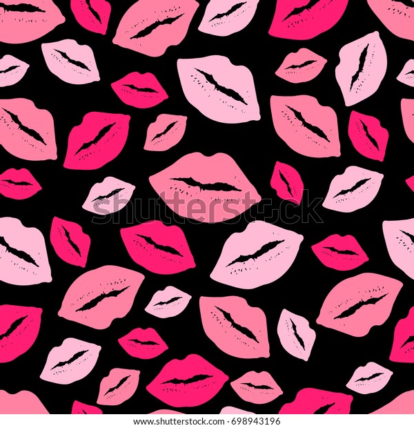 Seamless Pattern Pink Kisses On Black Stock Vector (Royalty Free ...