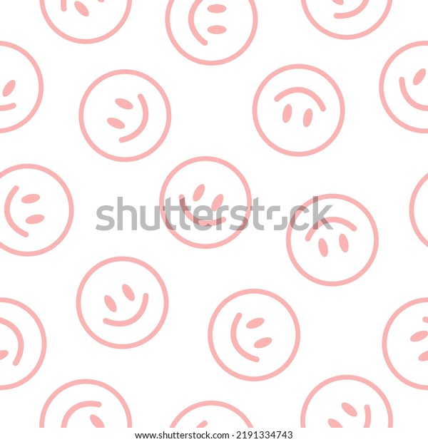 Seamless Pattern Pink Outline Happy Faces Stock Vector (Royalty Free ...