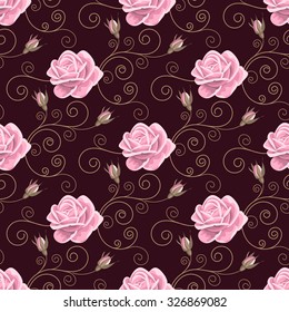 Seamless Pattern Pink Roses Curly Design Stock Vector (Royalty Free ...