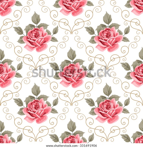Seamless Pattern Pink Roses Curly Design Stock Vector (Royalty Free ...