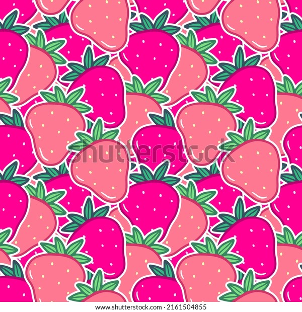 Seamless Pattern Pink Strawberry Stickers Cartoon Stock Vector (Royalty ...