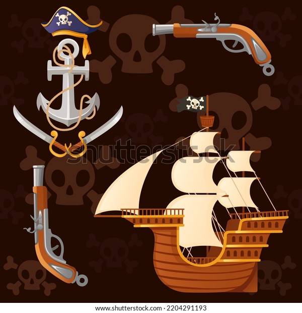 Seamless Pattern Pirate Theme Ship Anchor Stock Vector (Royalty Free ...