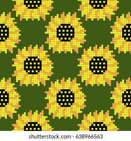 Seamless Pattern Pixel Sunflower Flower Vector Stock Vector (Royalty ...