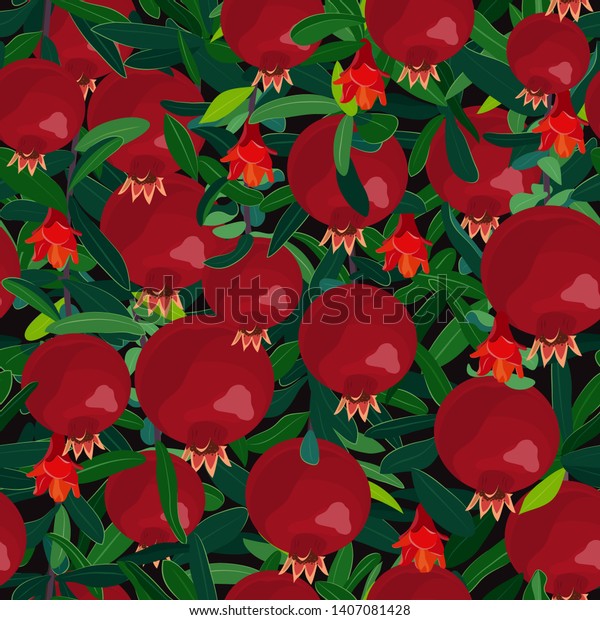 Seamless Pattern Pomegranate Tree Branches Fruits Stock Vector (Royalty ...