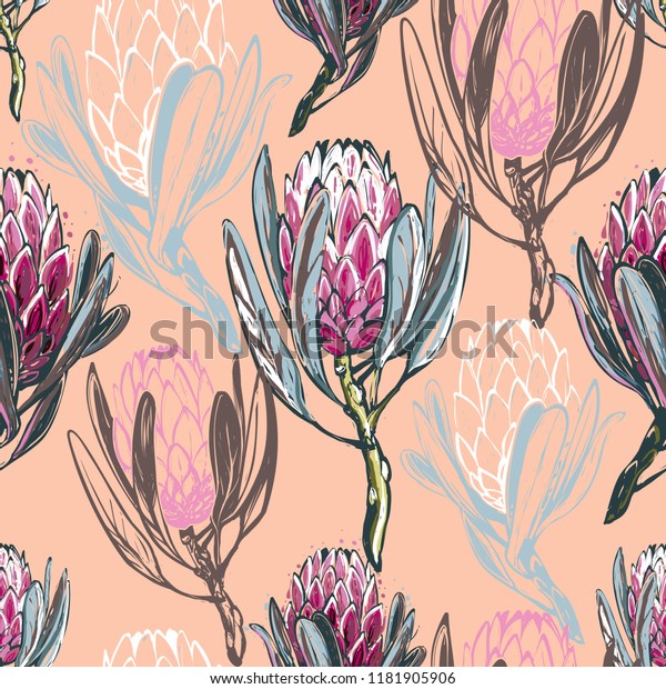 Seamless Pattern Protea Flower Floral Background Stock Vector (Royalty ...