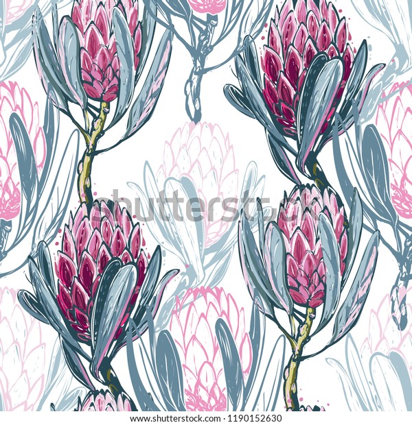 Seamless Pattern Protea Flower Floral Background Stock Vector (Royalty ...