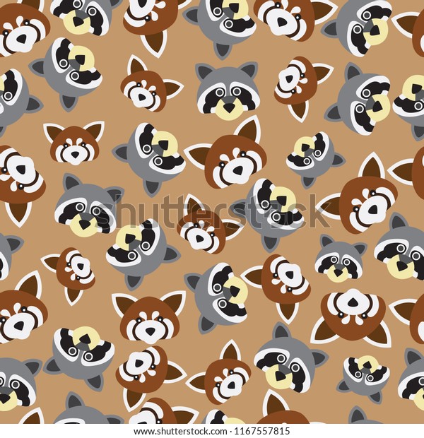 Seamless Pattern Raccoon Red Panda Head Stock Vector (Royalty Free ...