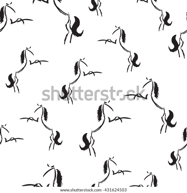 Seamless Pattern Rearing Stylized Freehand Horses Stock Vector (Royalty ...