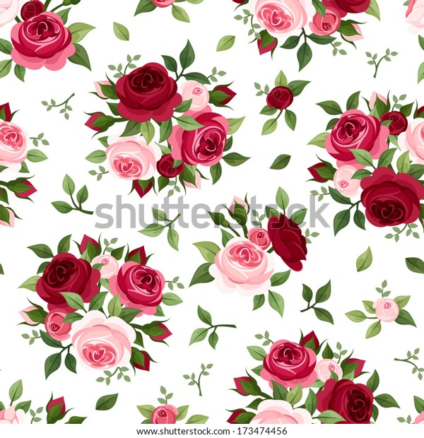 Seamless Pattern Red Pink Roses Vector Stock Vector (Royalty Free ...