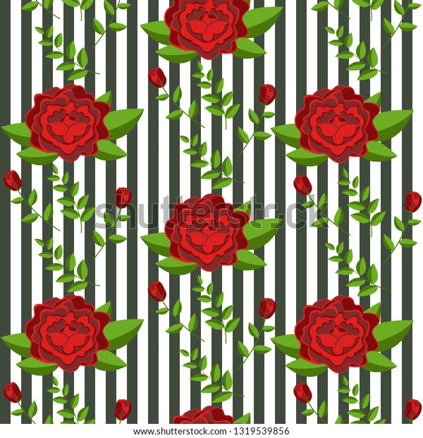 Seamless Pattern Red Roses Striped Background Stock Vector (Royalty ...