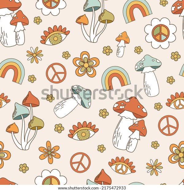 Seamless Pattern Retro 70s Hippie Psychedelic Stock Vector (Royalty ...