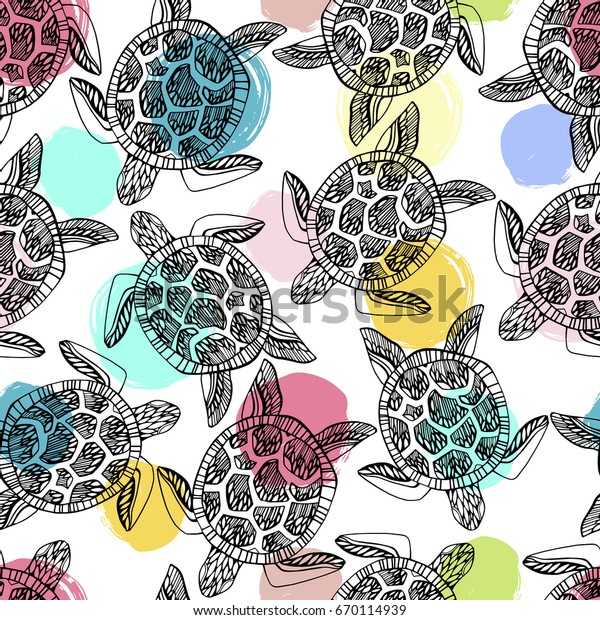 Seamless Pattern Sea Turtles Stock Vector Royalty Free 670114939