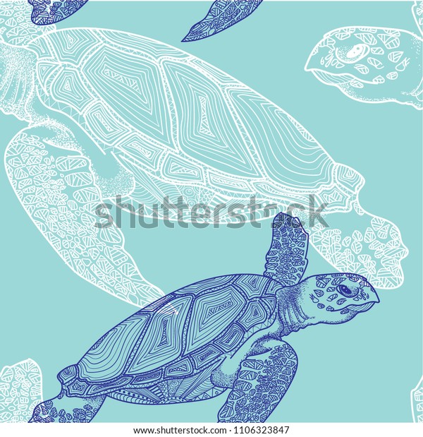 Seamless Pattern Sea Turtles Marine Life Stock Vector (Royalty Free ...
