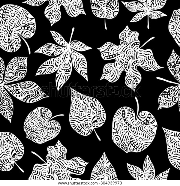 Seamless Pattern Six White Ornamental Leaves Stock Vector (Royalty Free ...