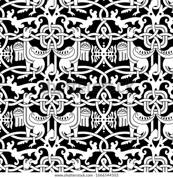 Seamless Pattern Slavic Knot Birds Stock Vector (Royalty Free ...
