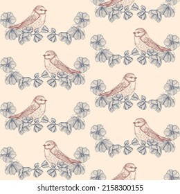Seamless Pattern Sparrow Birds Sitting On Stock Vector (Royalty Free ...