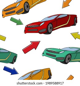 Seamless Pattern Sports Car Arrows Vector Stock Vector (Royalty Free ...