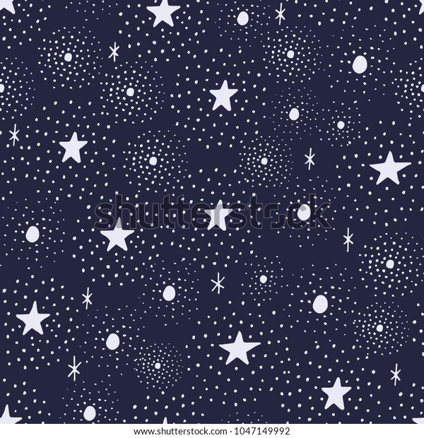 Seamless Pattern Stars Dots Hand Drawn Stok Vektör (Telifsiz) 1047149992
