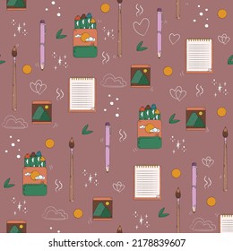 Seamless Pattern Stationary School Materials Brown Stock Vector ...