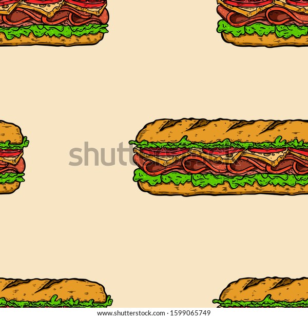 Seamless Pattern Submarine Sandwiches Design Element Stock Vector ...