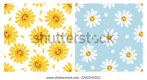 Seamless Pattern Sunflower Cartoons On White Stock Vector (Royalty Free ...