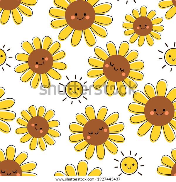 Seamless Pattern Sunflower Sun Cartoons On Stock Vector (Royalty Free ...